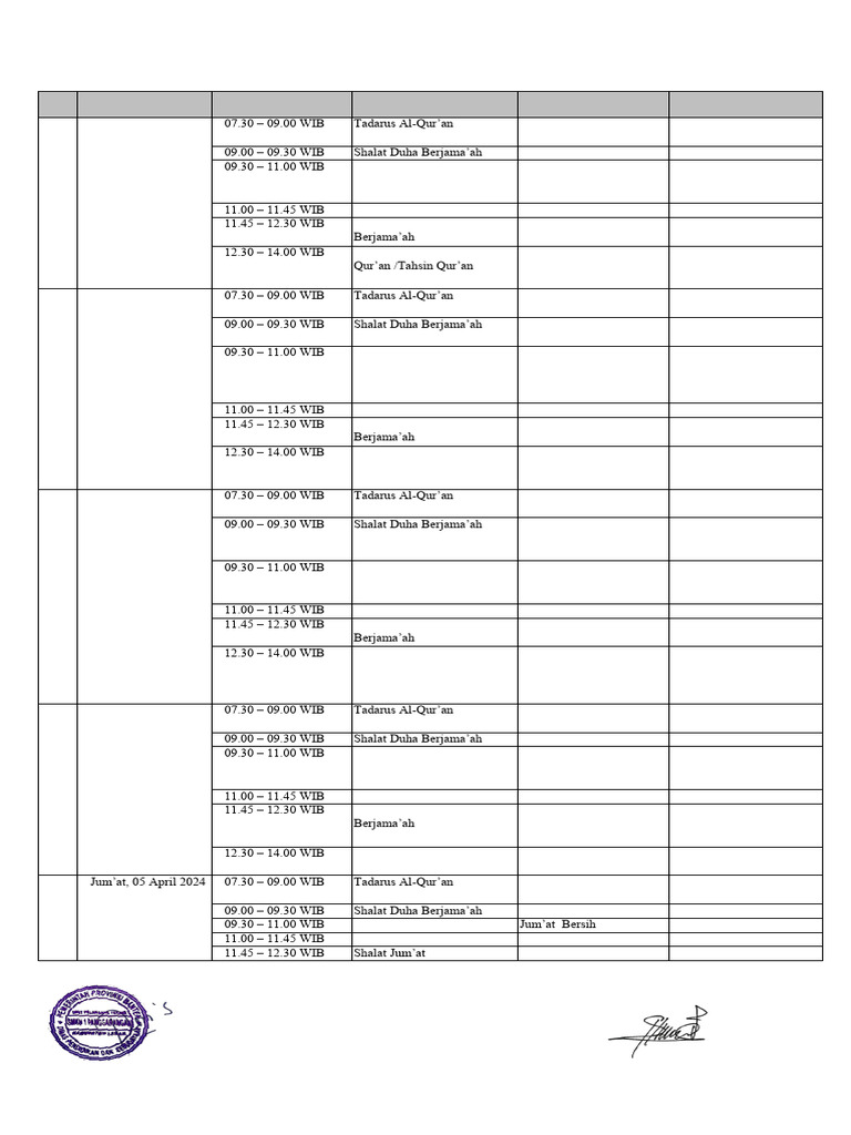 Jadwal Kegiatan Sanlat 2024 | PDF