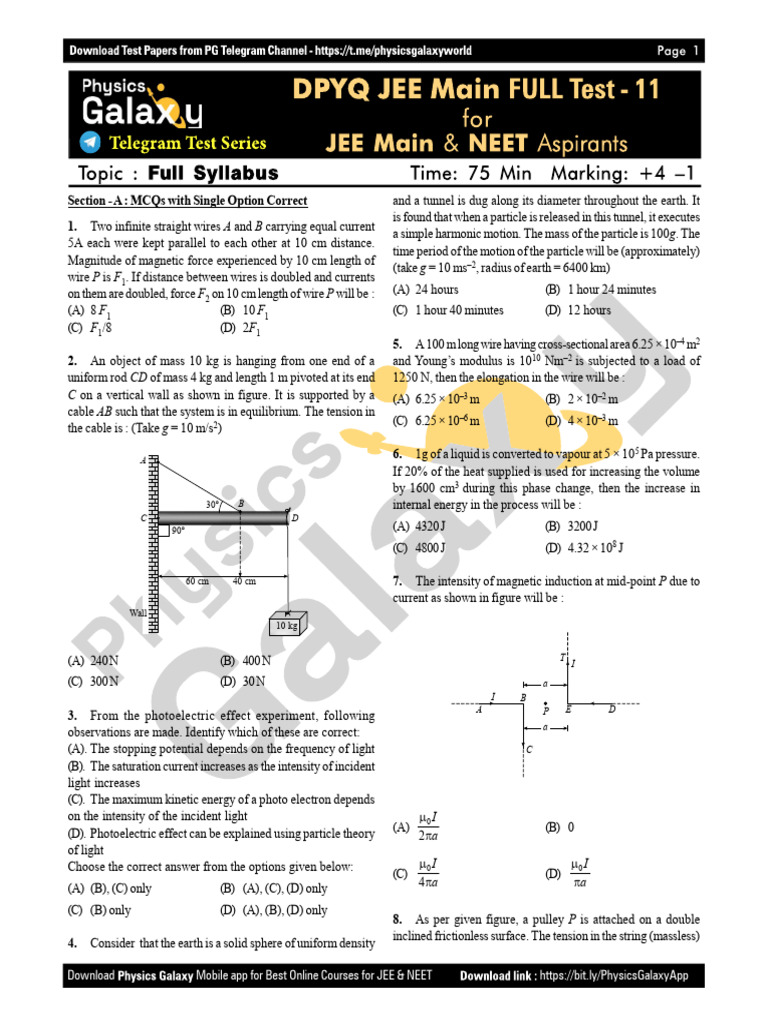 JEE Main DPYQ Full Syllabus PAPER-11 STUDENTS | PDF | Photoelectric ...