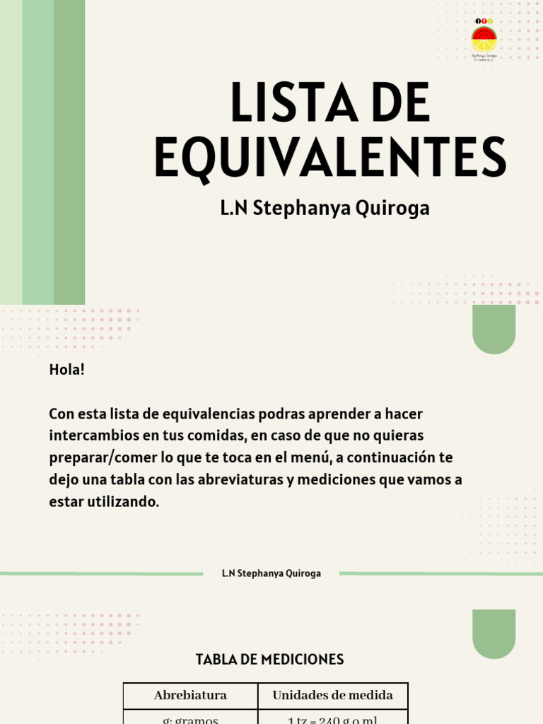 Lista de Equivalentes | PDF | Alimentos | Cocina