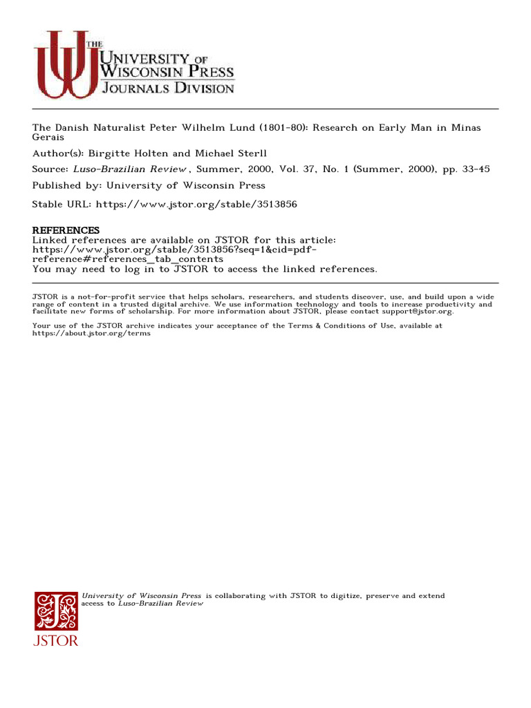 The Danish Naturalist Peter Wilhelm Lund (1801-80) Research On Early Man in Minas Gerais | PDF