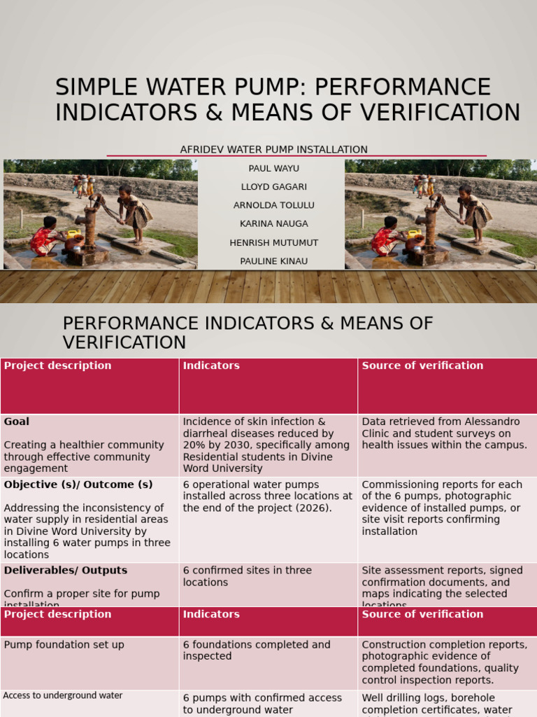 Simple Water Pump: Performance Indicators & Means of Verification | PDF ...