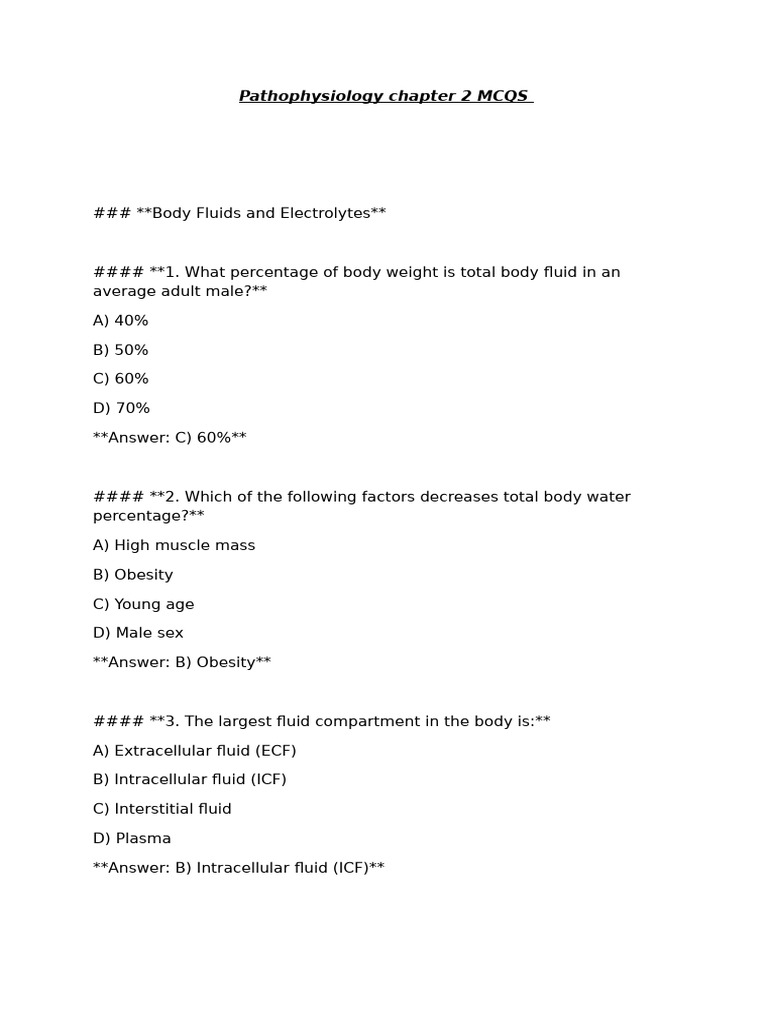 Pathophysiology Chapter 2 MCQS | PDF | Medical Specialties