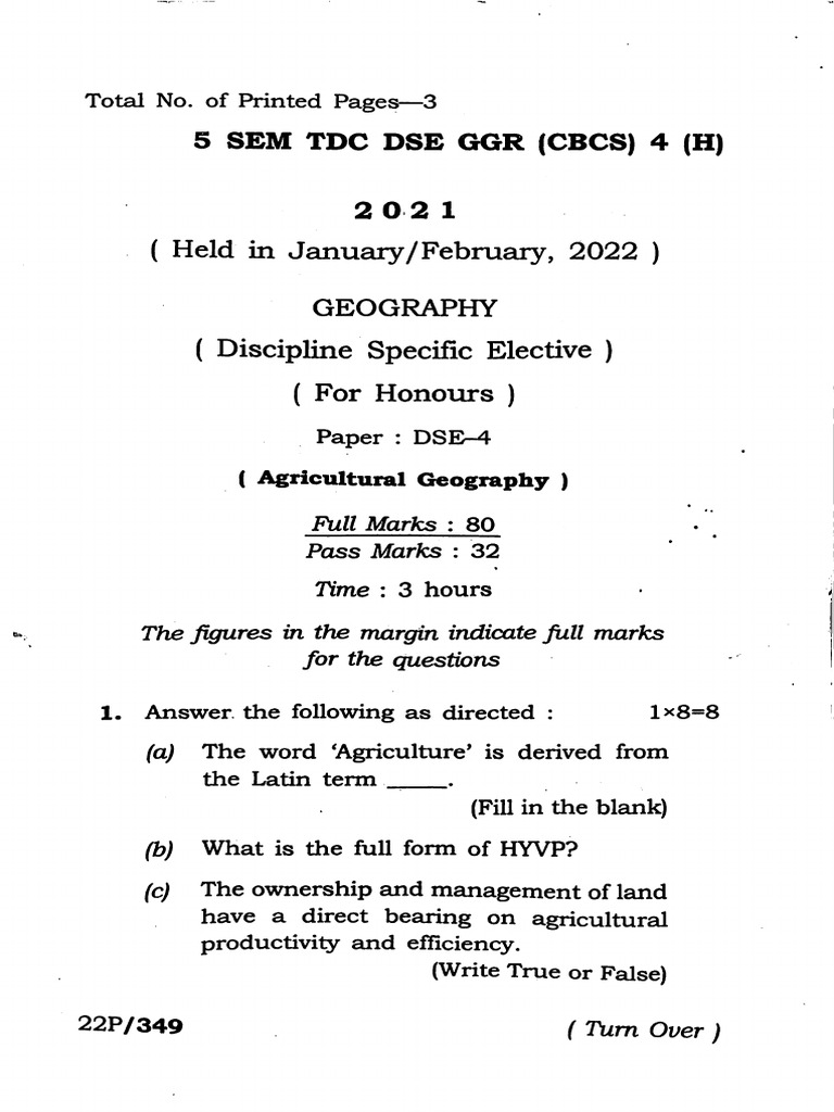 Geography 2021, 5 Sem Paper DSE-4 | PDF
