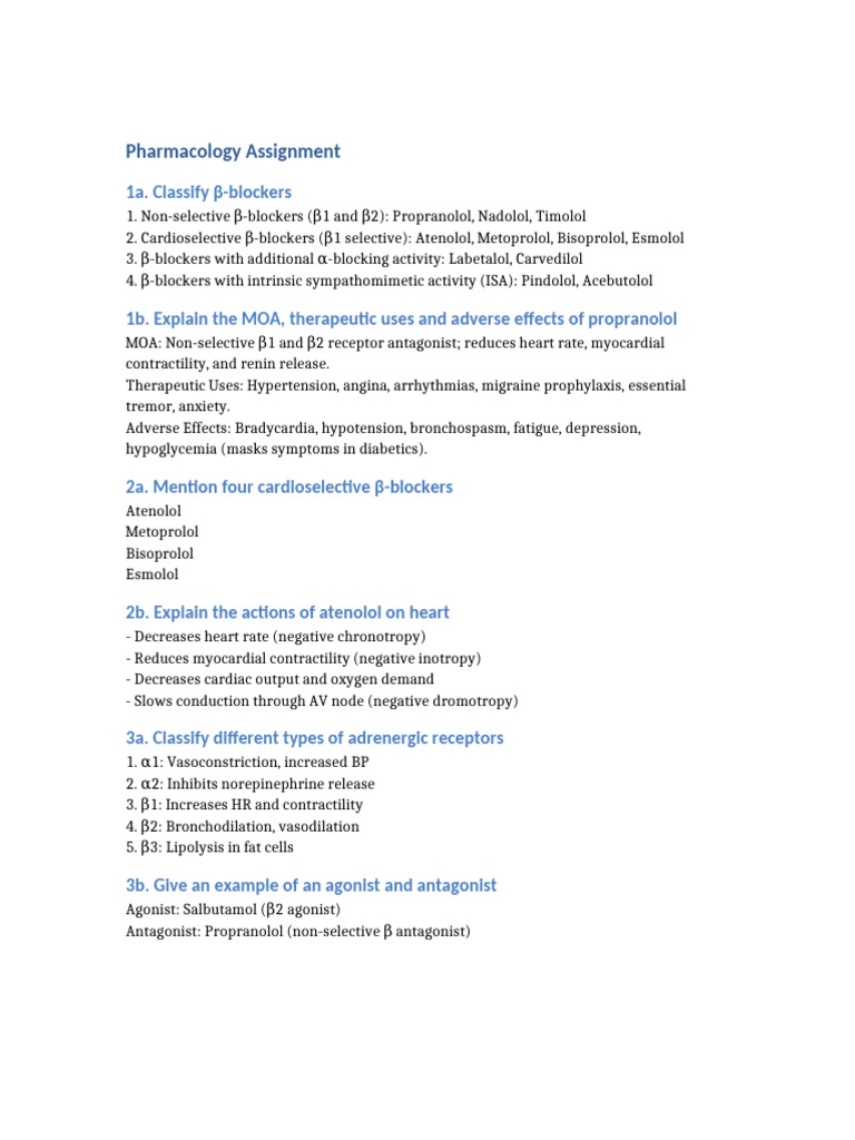 Pharmacology Assignment | PDF