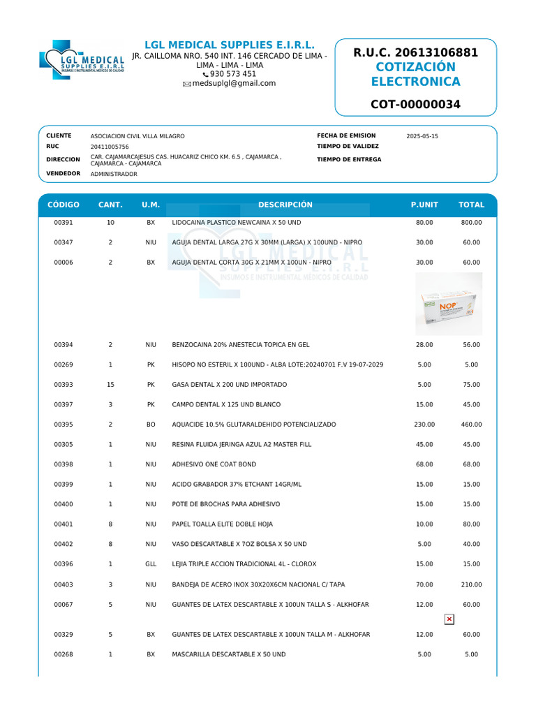 LGL Medical Supplies E.I.R.L.: Cotización Electronica | PDF
