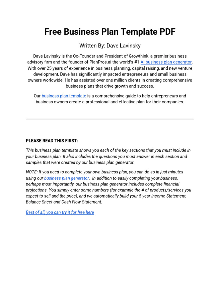 New Free Version of Growthink Business Plan Template | PDF | Marketing | Business Economics