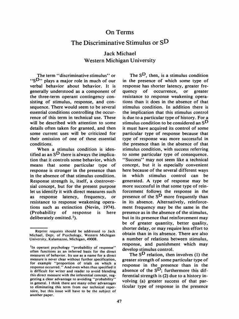 Michael (1980) - The Discriminative Stimulus or SD | PDF ...