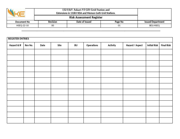 HSEQ-22-010 Risk Register Formate | PDF