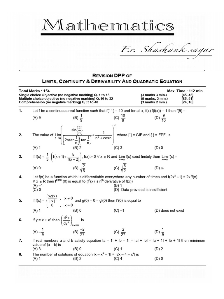 Maths DPP (2) - 241102 - 224212 | PDF | Mathematical Relations ...