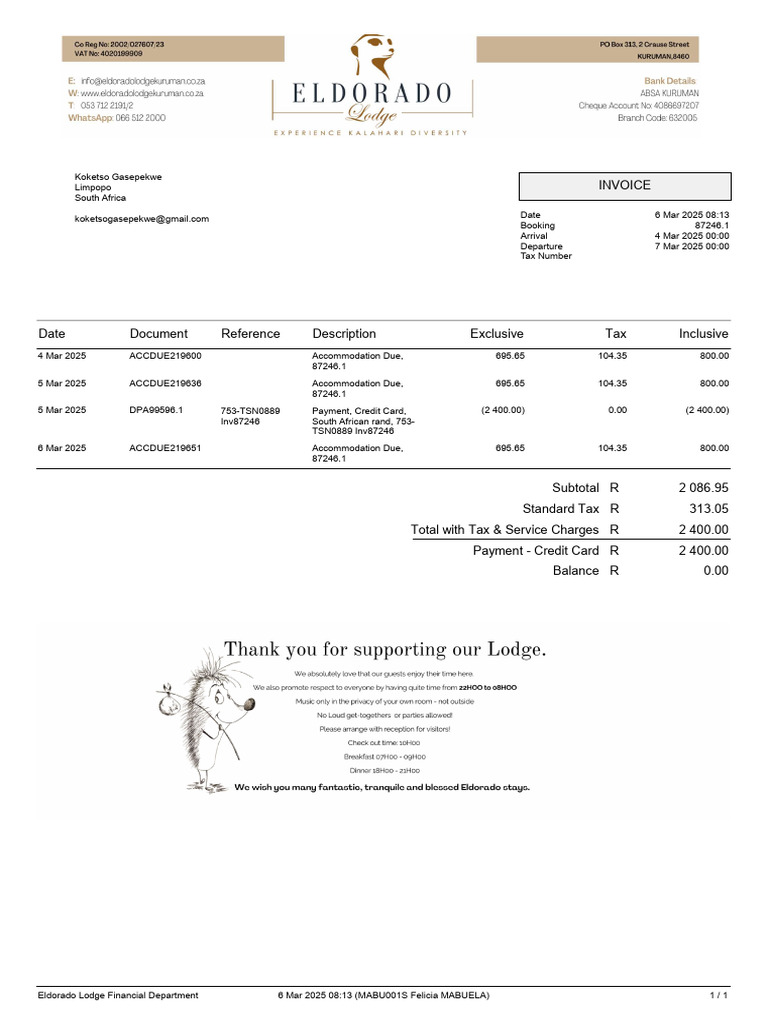 Booking Invoice For Booking 87246 | PDF | Invoice | Business