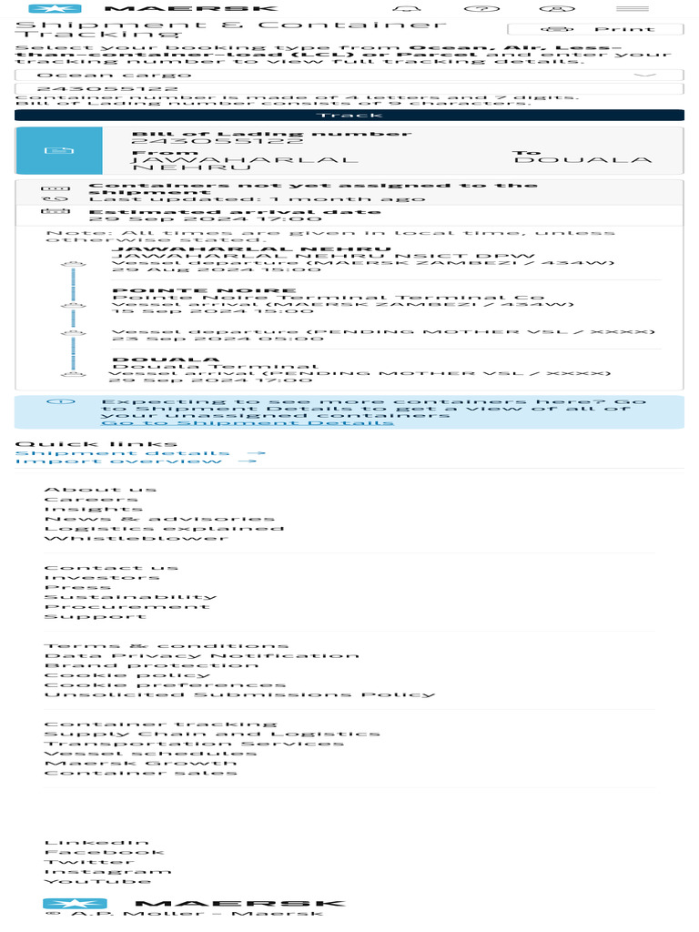 243055122 Ocean Shipment, Parcel & Container Tracking Maersk | PDF