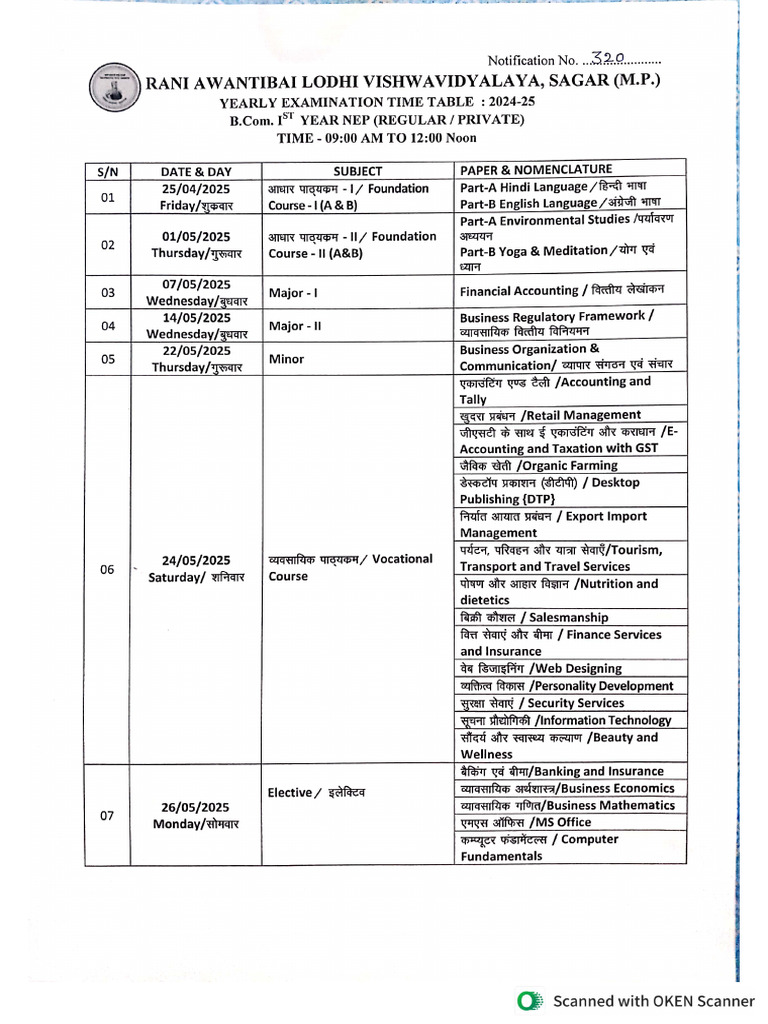 Ist Year Time Table | PDF