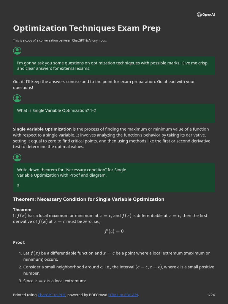 Optimization Techniques Exam Prep | PDF | Mathematical Optimization | Mathematical Analysis