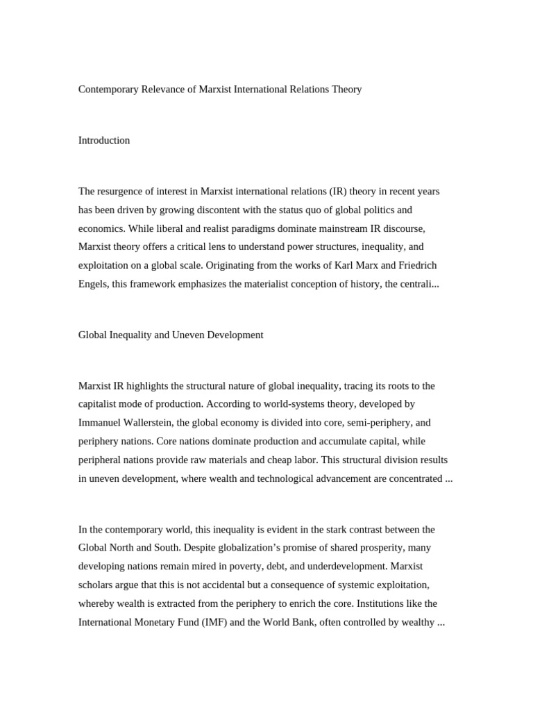 Marxist IR Contemporary With References | PDF | Marxism | Capitalism