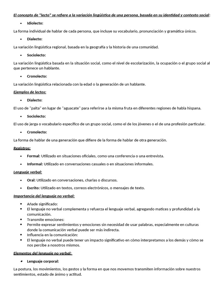 Conceptos. Lectos. Registros. Lenguajes (1) | PDF | Comunicación no ...