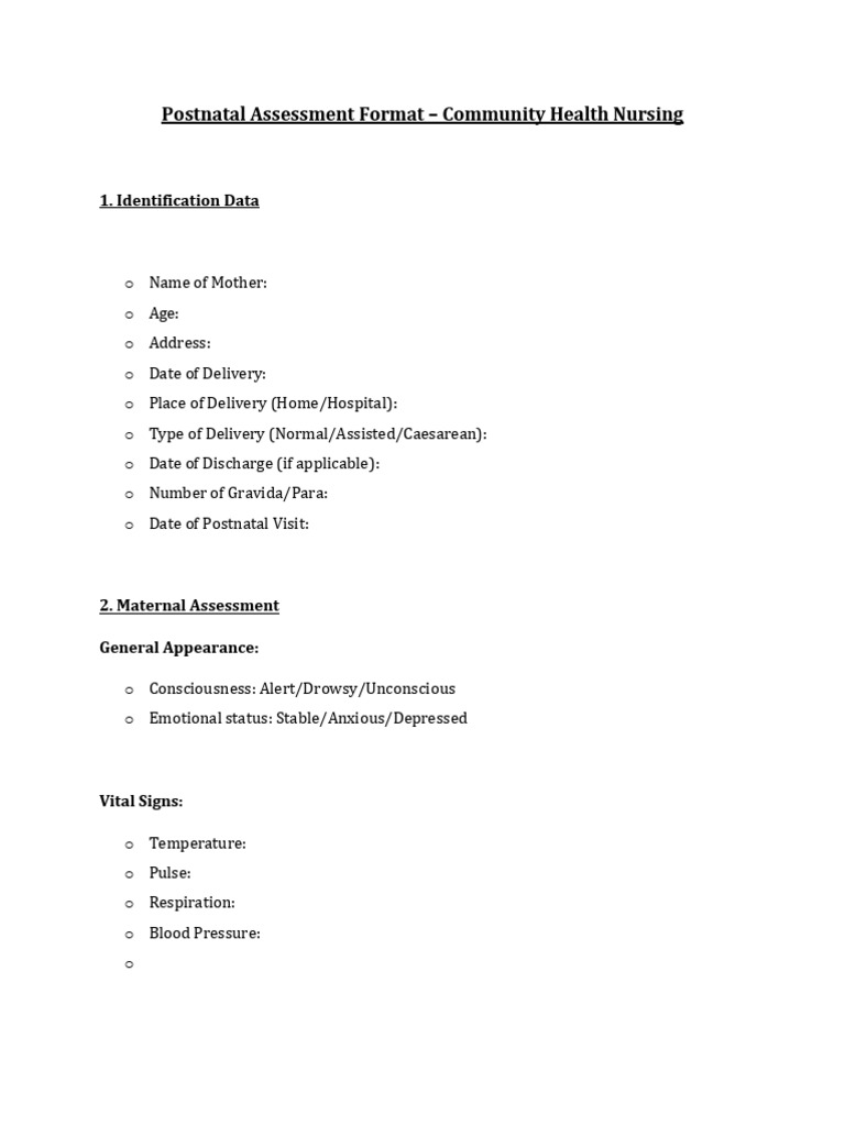 Postnatal Assessment Format | PDF