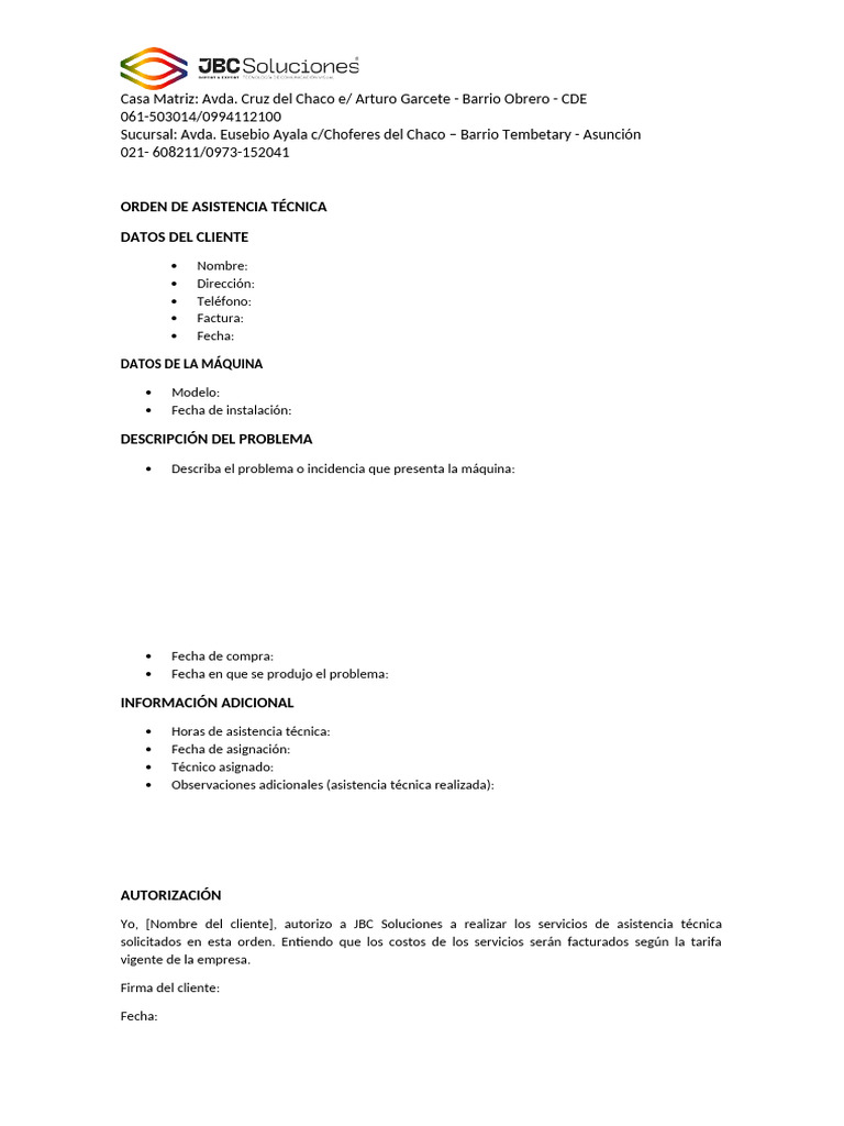 Asistencia Técnica JBC | PDF