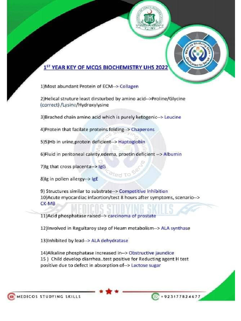 Biochem Past Mcqs&keys | PDF
