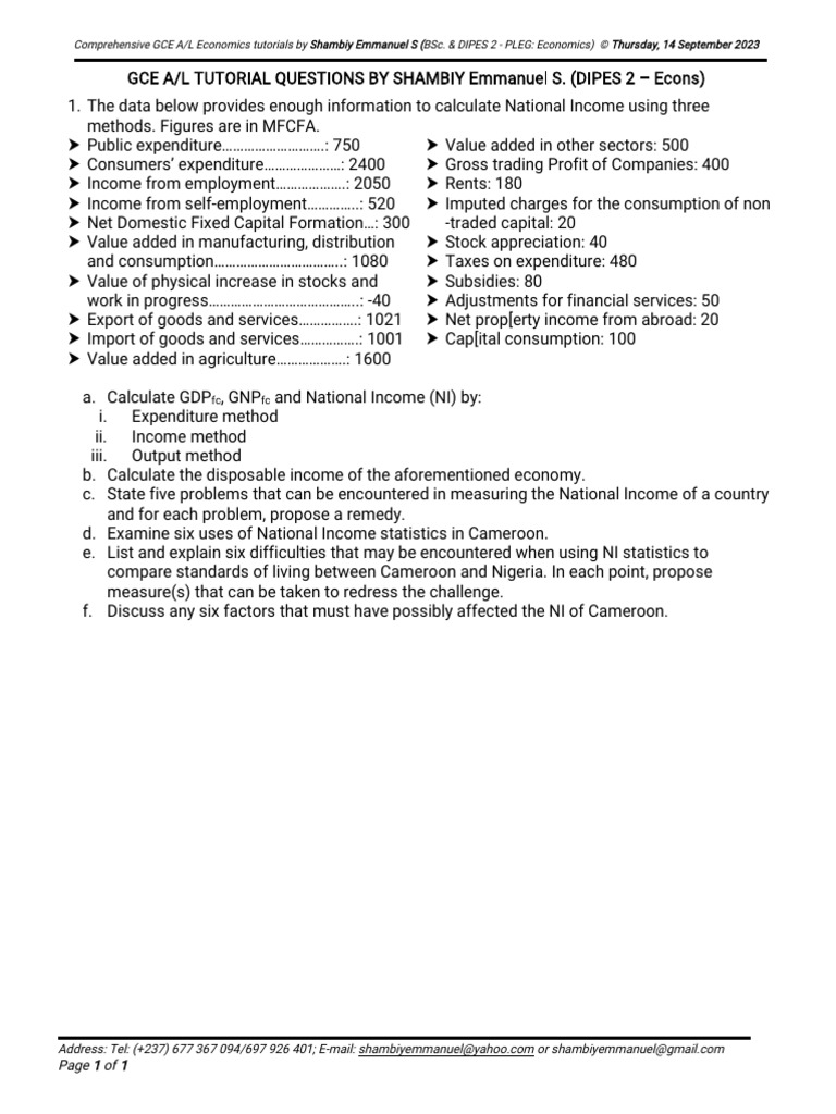 Ses Gce A L Tutorial Econs | PDF