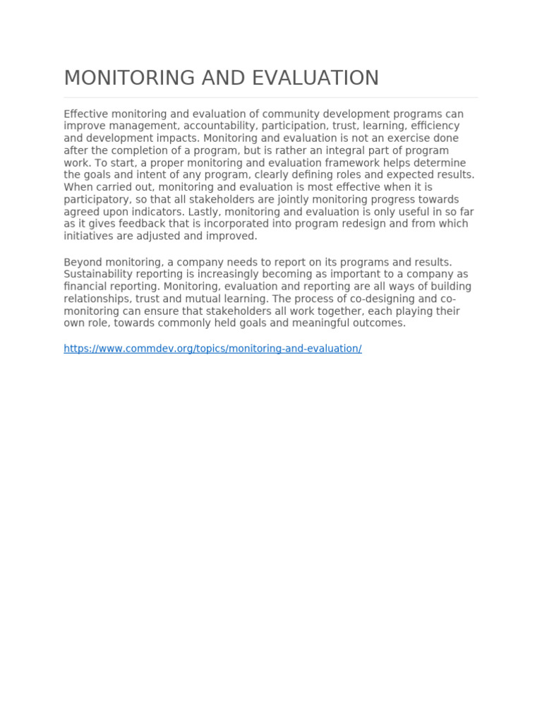 Monitoring and Evaluation Definition | PDF