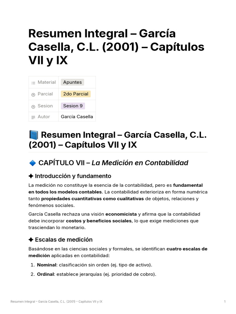 Resumen Integral Garca - Casella C.L. (2001) Captulos VII y Ix | PDF | Contabilidad | Medición