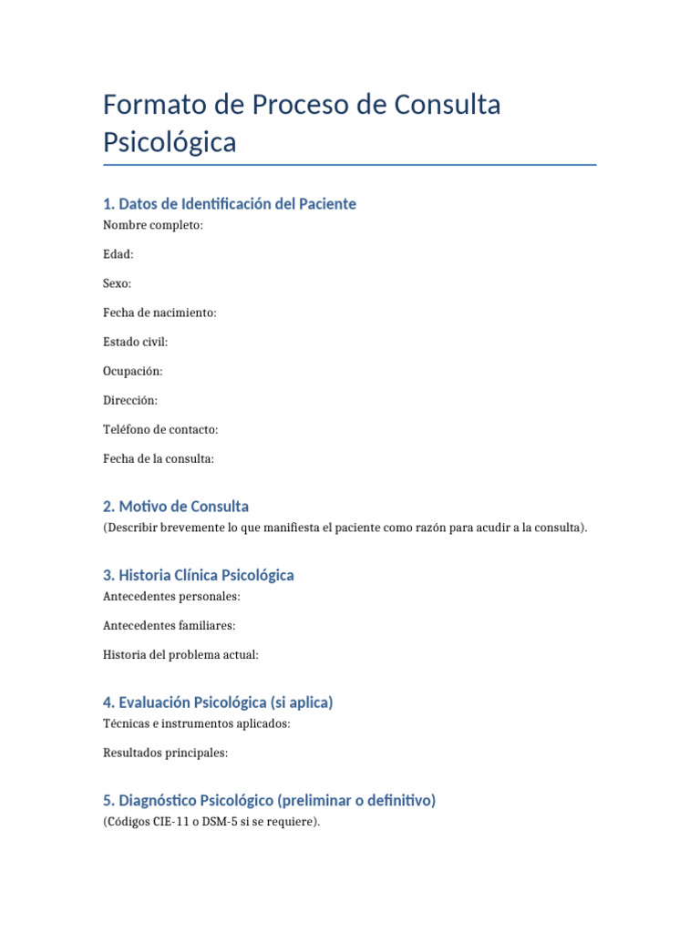 Formato de Consulta Psicológica Efectiva | PDF