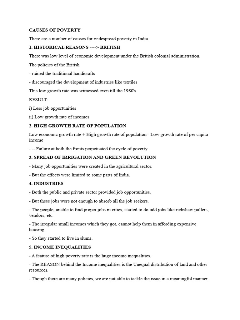 CAUSES OF POVERTY (Classwork Notes) | PDF | Poverty | Poverty ...
