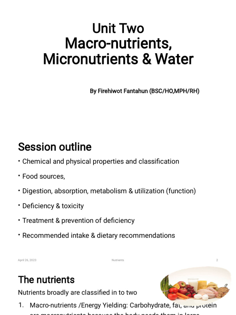 Macro-Nutriments, Micronutrients & Water-1 | PDF | Carbohydrates ...