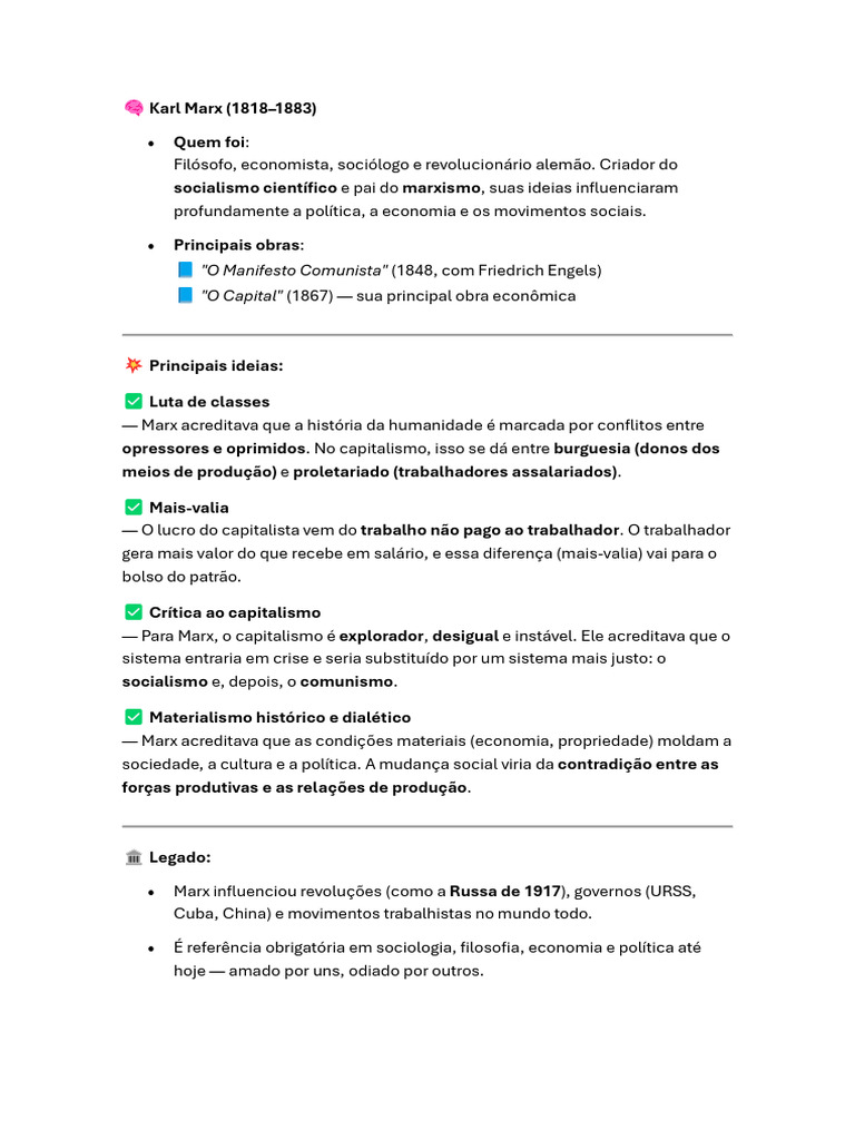 Resumo Sobre Karl Marx | PDF