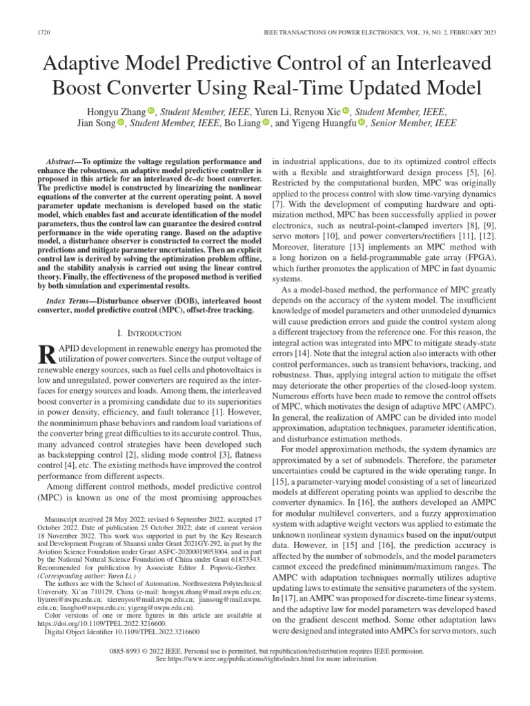 Adaptive Model Predictive Control of an Interleaved Boost Converter ...