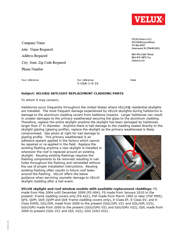 2020 Solutions For Skylight Claddings Damaged by Hail - Letter | PDF ...