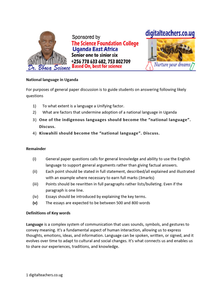 General Paper National Language in Uganda | PDF | Swahili Language | Uganda