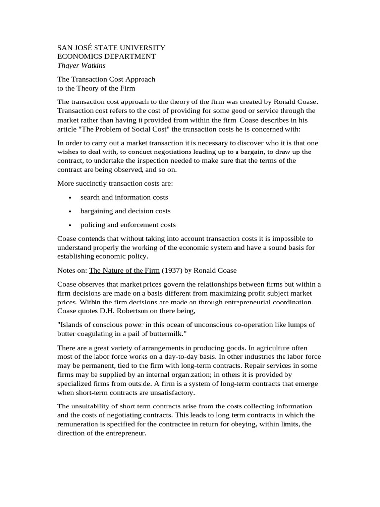 Coase's Transaction Cost Theory Explained | PDF | Market (Economics ...