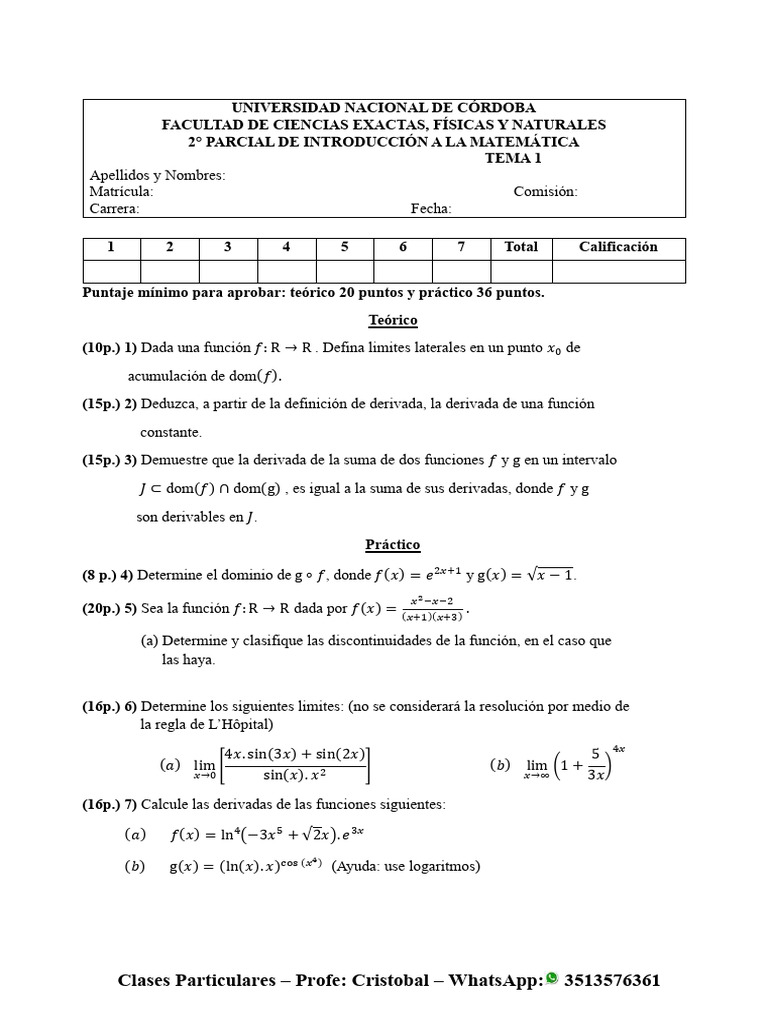 Parciales Intro Mate 2024 | PDF | Función (Matemáticas) | Derivado