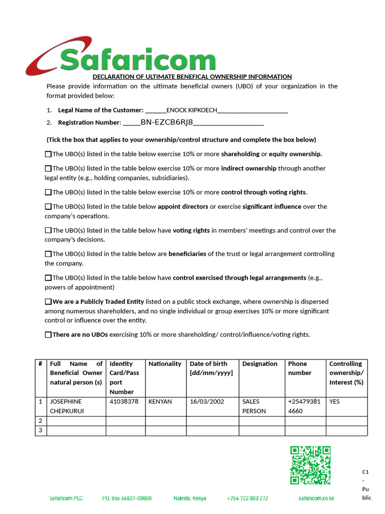 Ultimate Beneficial Ownership Self Declaration Form 2025 | PDF ...