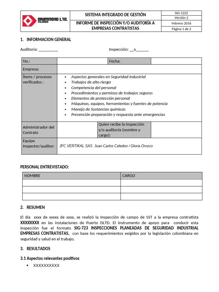 Informe de Inspeccion de Campo | PDF | Auditoría