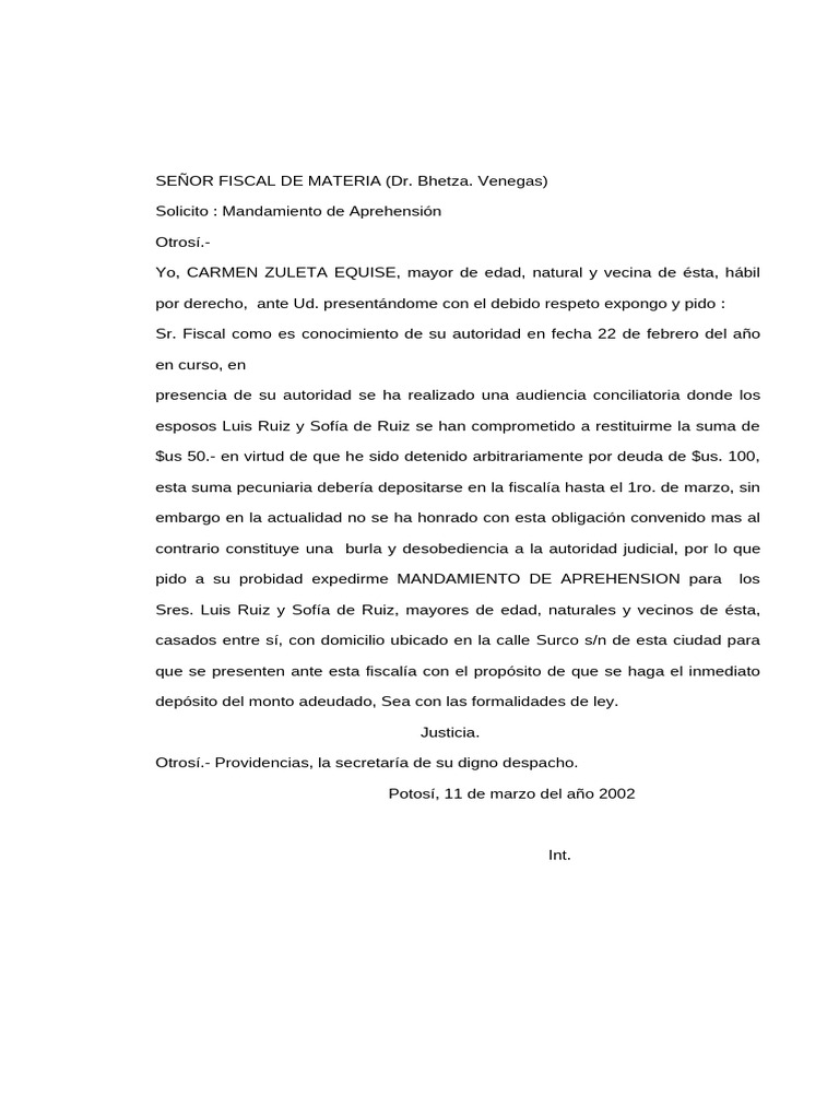 Solic - Mandamiento de Aprensión | PDF