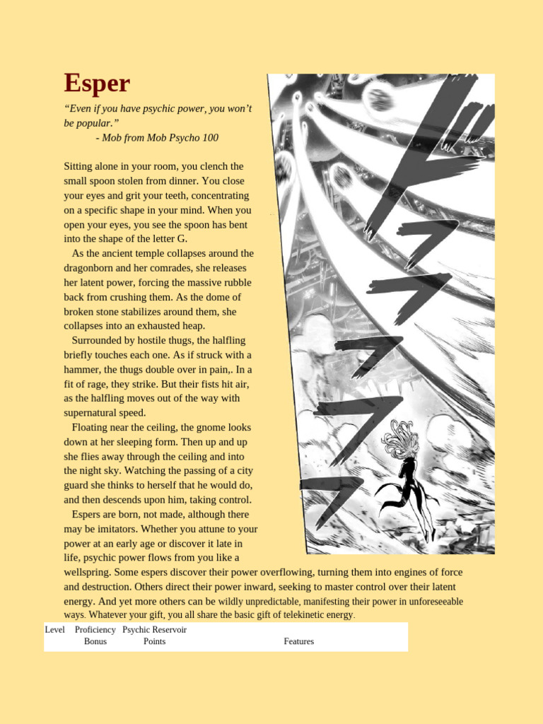 Esper Class Features and Abilities | PDF