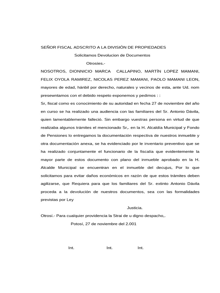 Solicito Devolución de Documentos | PDF