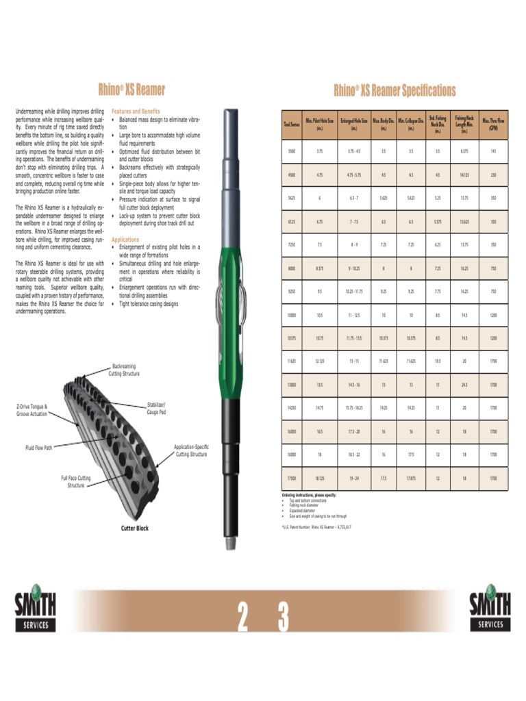 Rhino Reamer Spec Sheet | PDF | Drilling | Tools