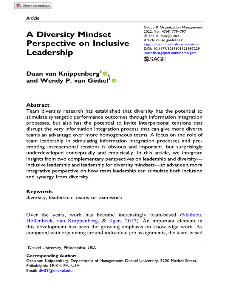 Inclusive Leadership for Team Diversity | PDF | Leadership | Mindset