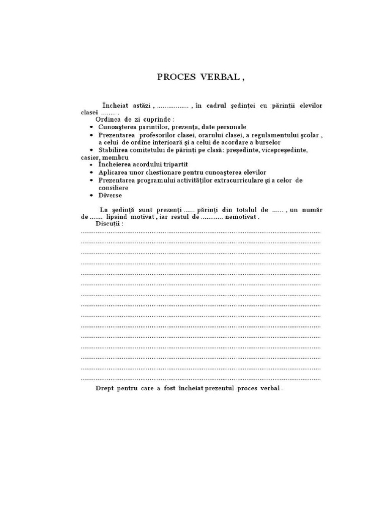 Proces-Verbal Comitet Parinti | PDF