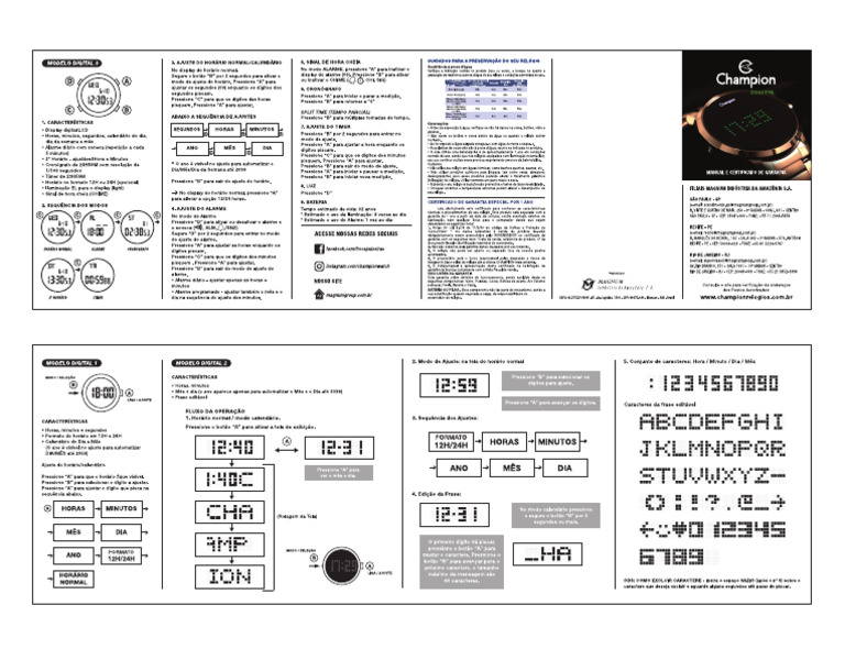 Manual Relogio DIGITAL Champion 40008T 48019R 48028X 40080O 48019V ...