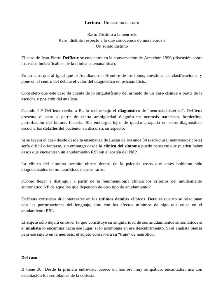 Lectura Un Caso No Tan Raro | PDF | Neurosis | Psicoanálisis