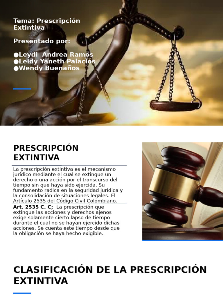 Diapositivas sobre la prescripción extintiva | PDF | Estatuto de limitaciones | Ley Pública