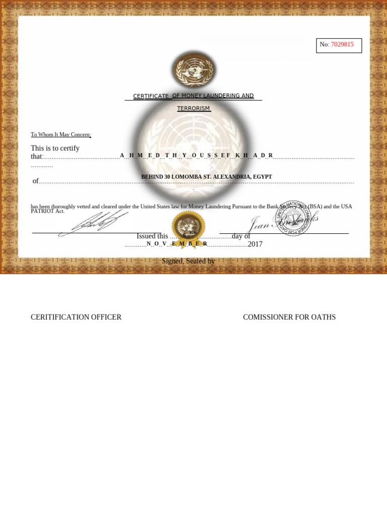 Certificate of Fund Origin | PDF