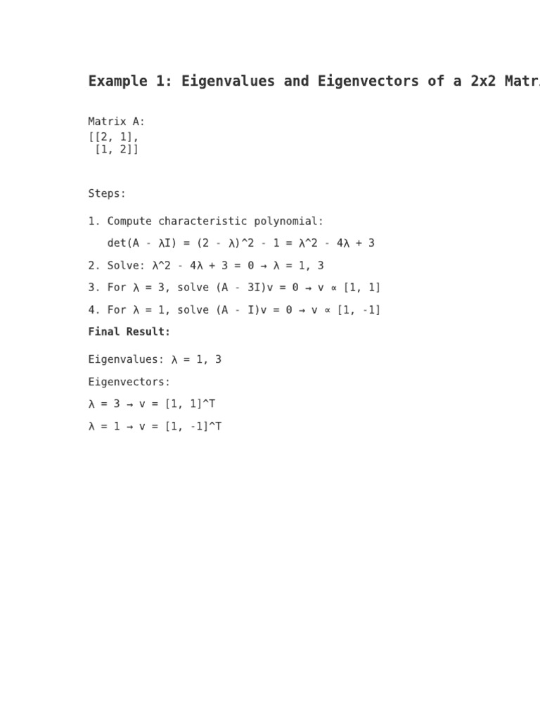 Eigenvalues and Eigenvectors Examples | PDF