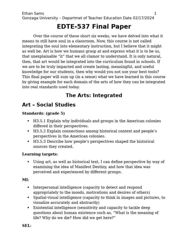 Integrating Arts in Education Standards | PDF | Intelligence | Thought