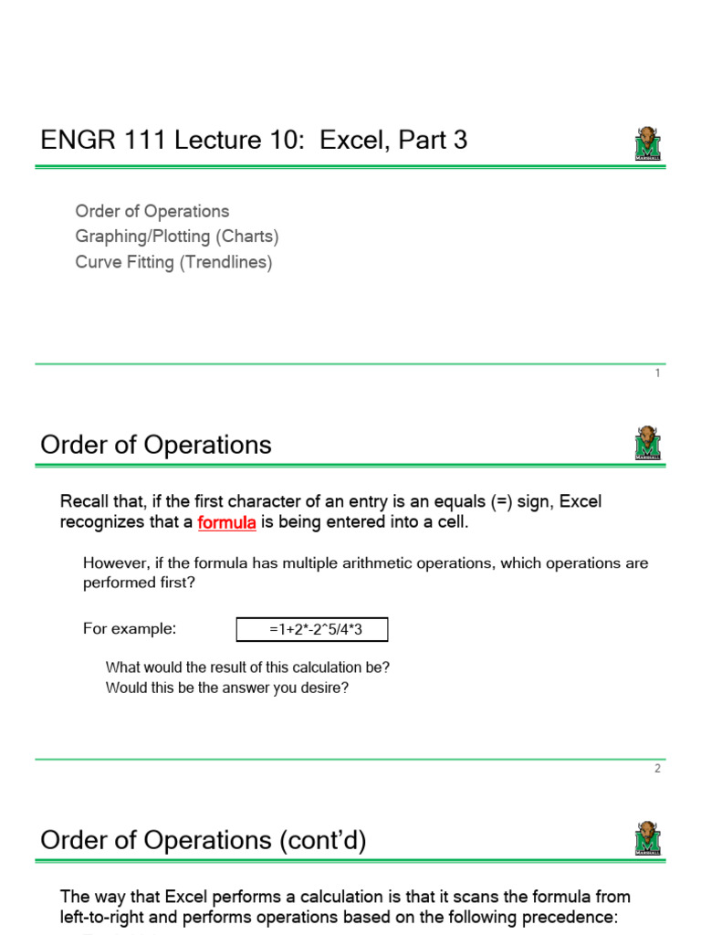 ENGR 111 Lecture 10 - Excel 3 | PDF | Multiplication | Mathematics