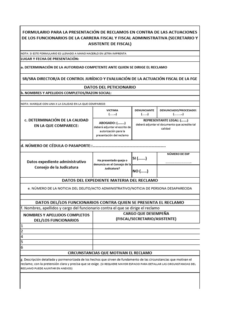 Formulario de Reclamos Administrativos | PDF | Fiscal | Gobierno